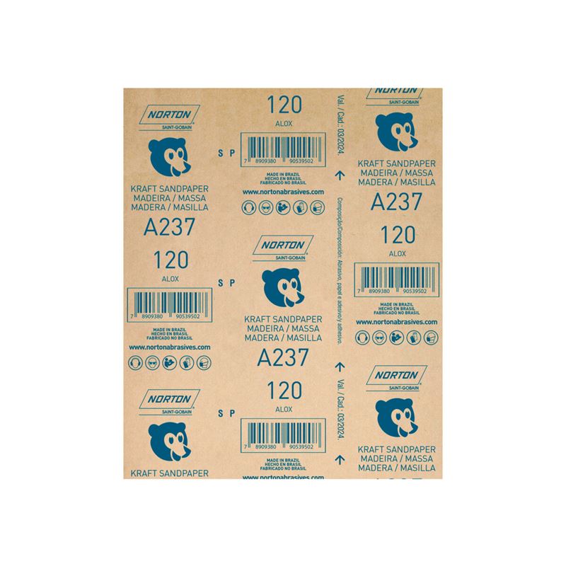 Folha de Lixa Para Madeira Massa A237 225 x 275mm Grão 120 Norton em Nikkeypar Ferramentas